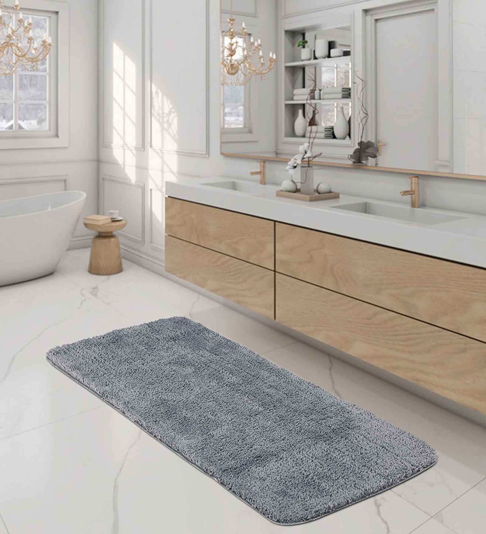 Buy Grey Solid 100% Polyester 59x23.6 Inches AntiSkid Bath Mat at 10% ...