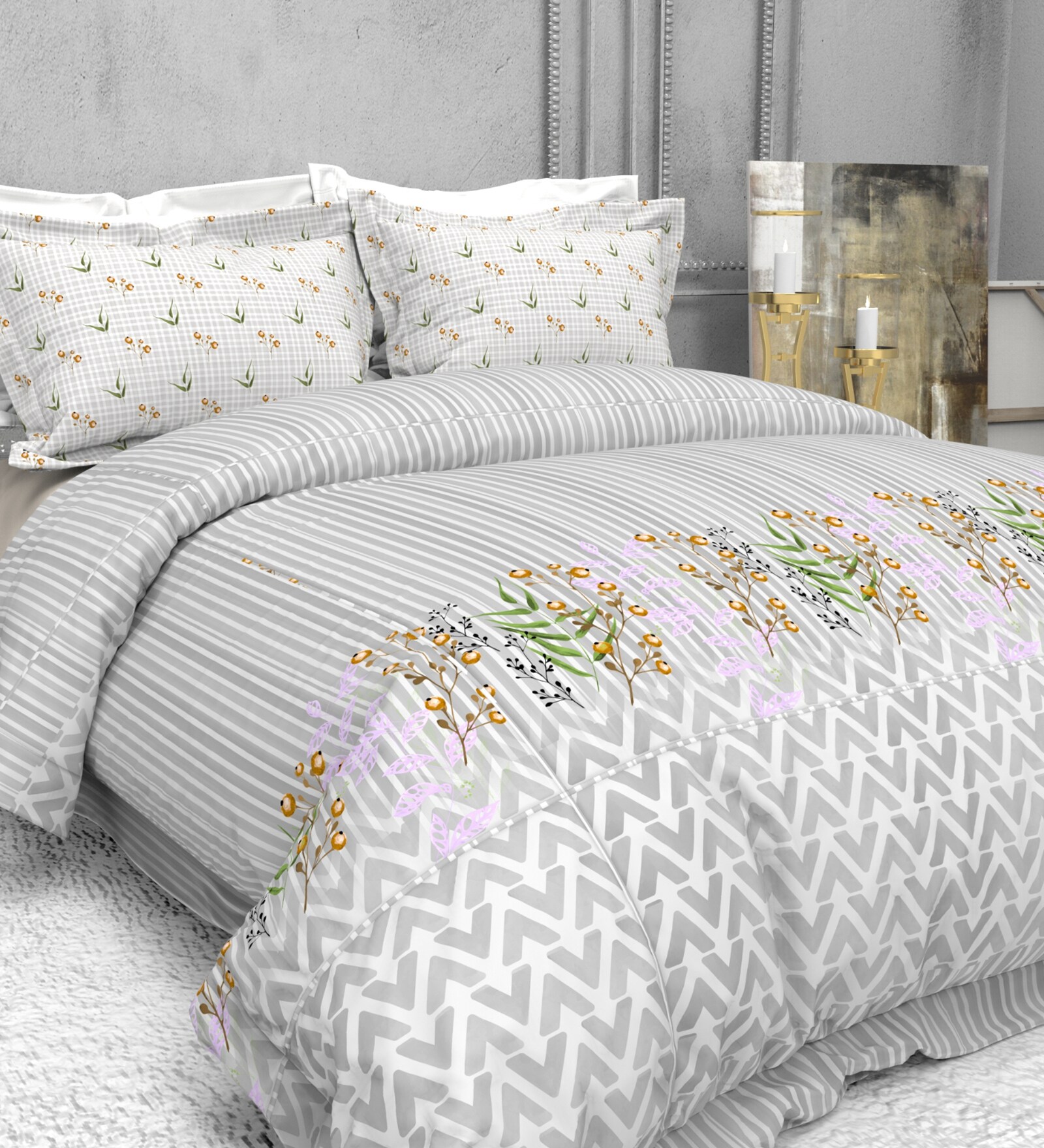 Buy Grey Solid 220 TC Cotton 1 King Size Bedsheet with 2 Pillow Cover ...
