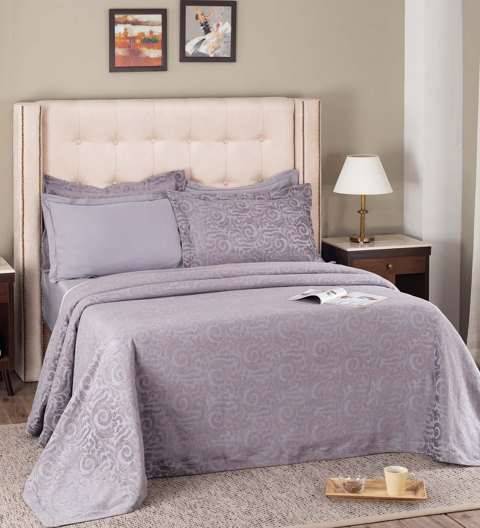 Buy Grey Solid Cotton and Viscose 1 Double Bed Cover Grandeur ...