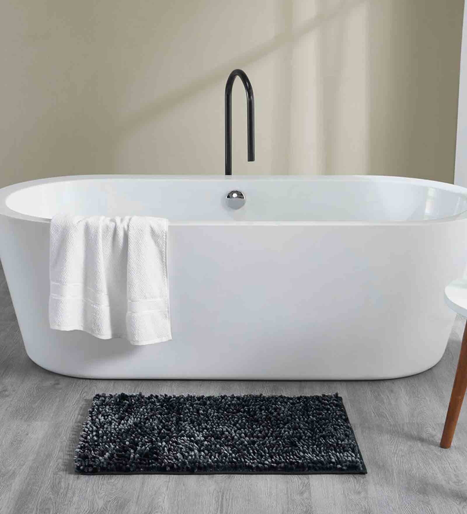 Buy Grey Solid Microfibre 16x24 Inches Super Soft Bath Mat by Villedomo ...