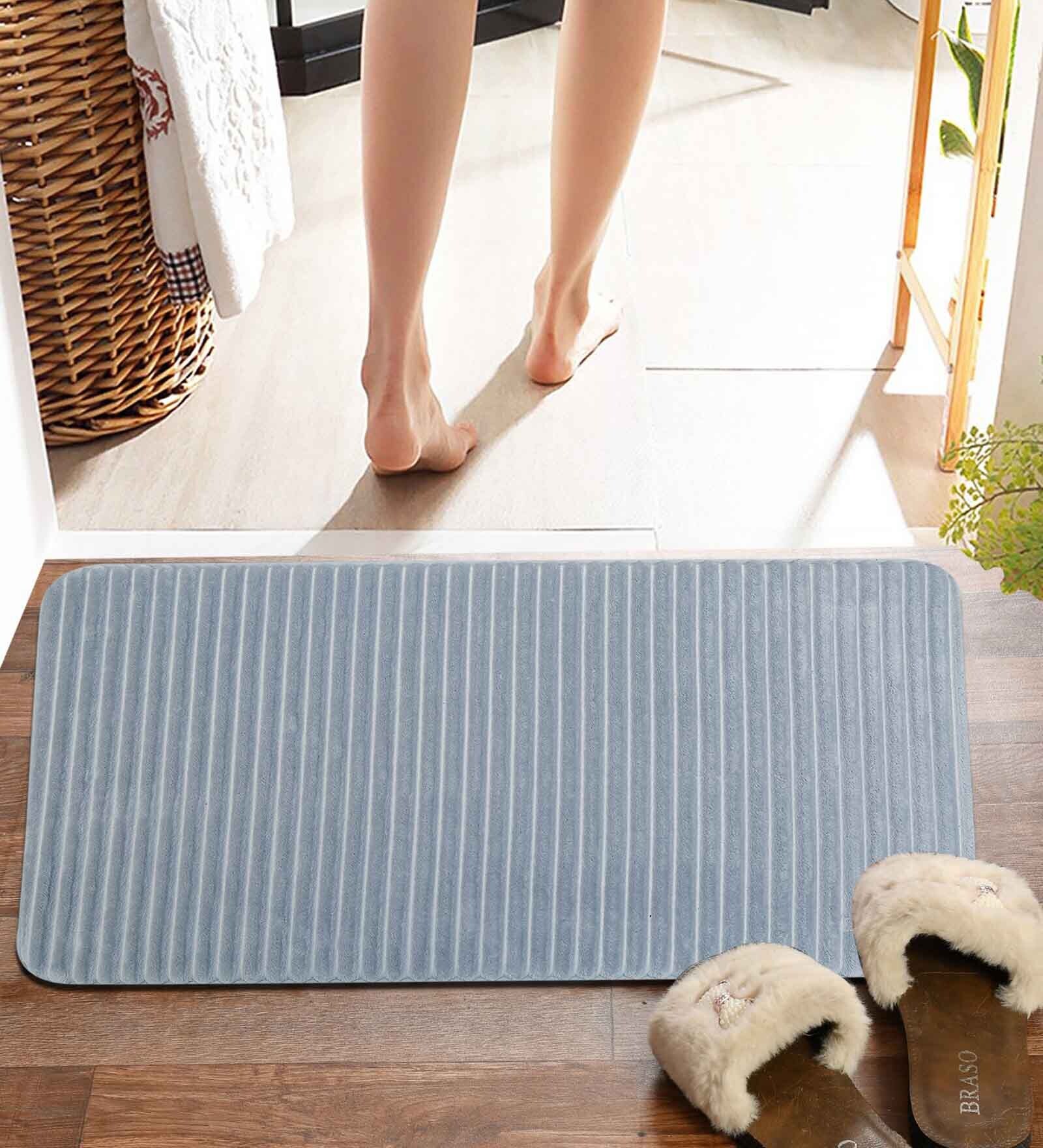 Buy Grey Striped MicroFibre 15x10 Inches Antiskid Bath Mats at 10% OFF ...