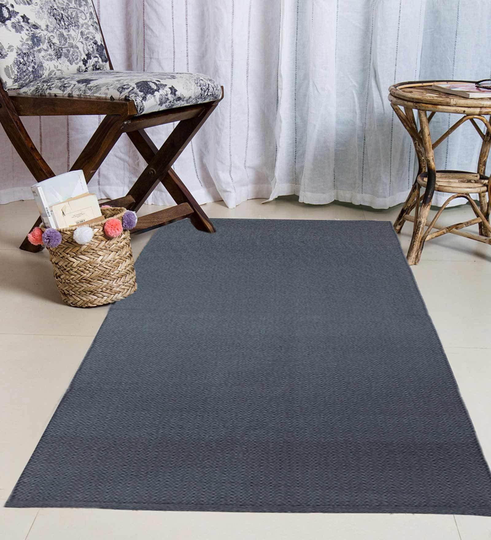 Buy Grey Cotton Flat Weave 30x18 Inches Bed Side Runners by Neudis at ...