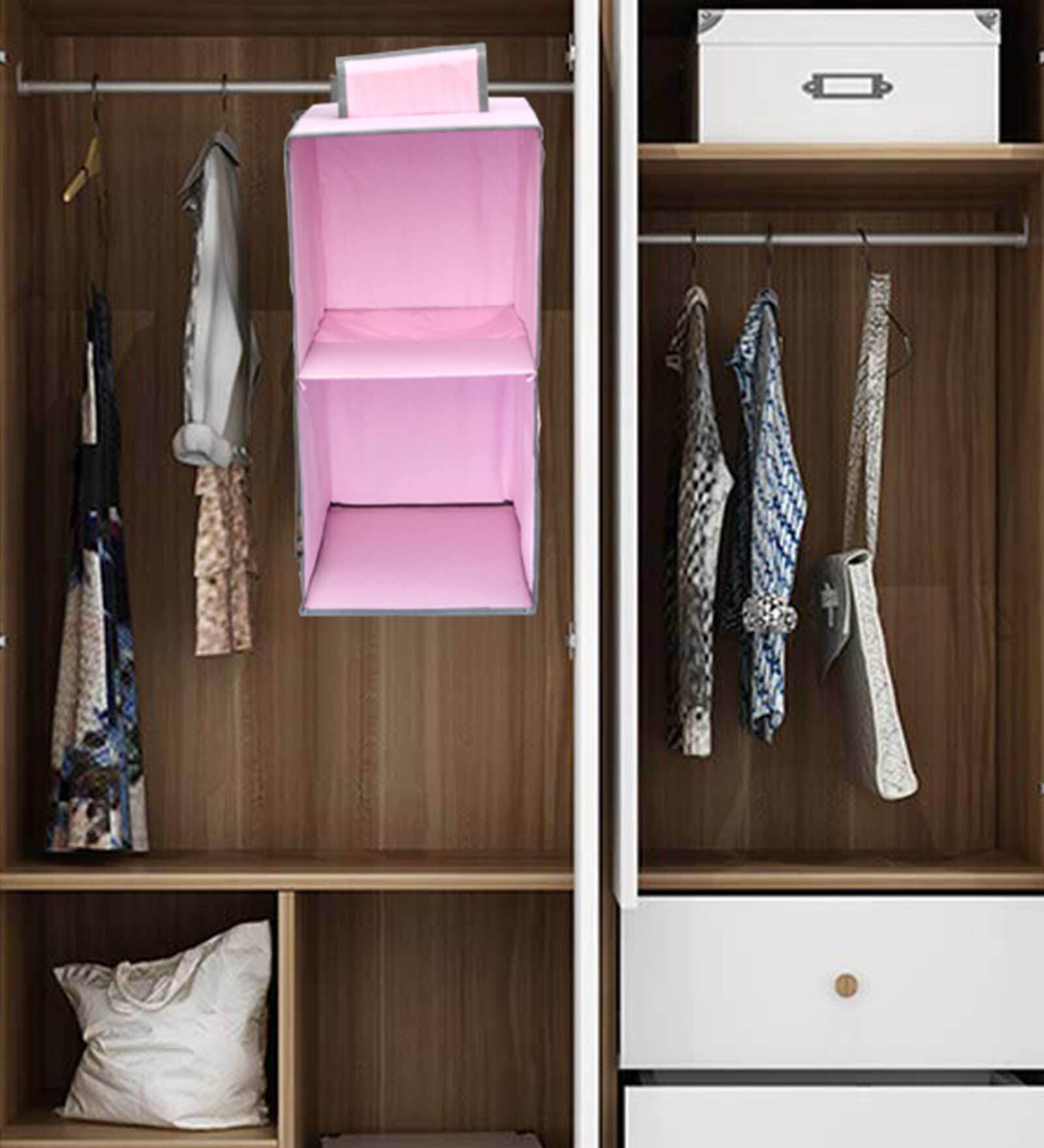 Buy Pink Solid Polyester Foldable Collapsible Cupboard Hanging Cloth ...