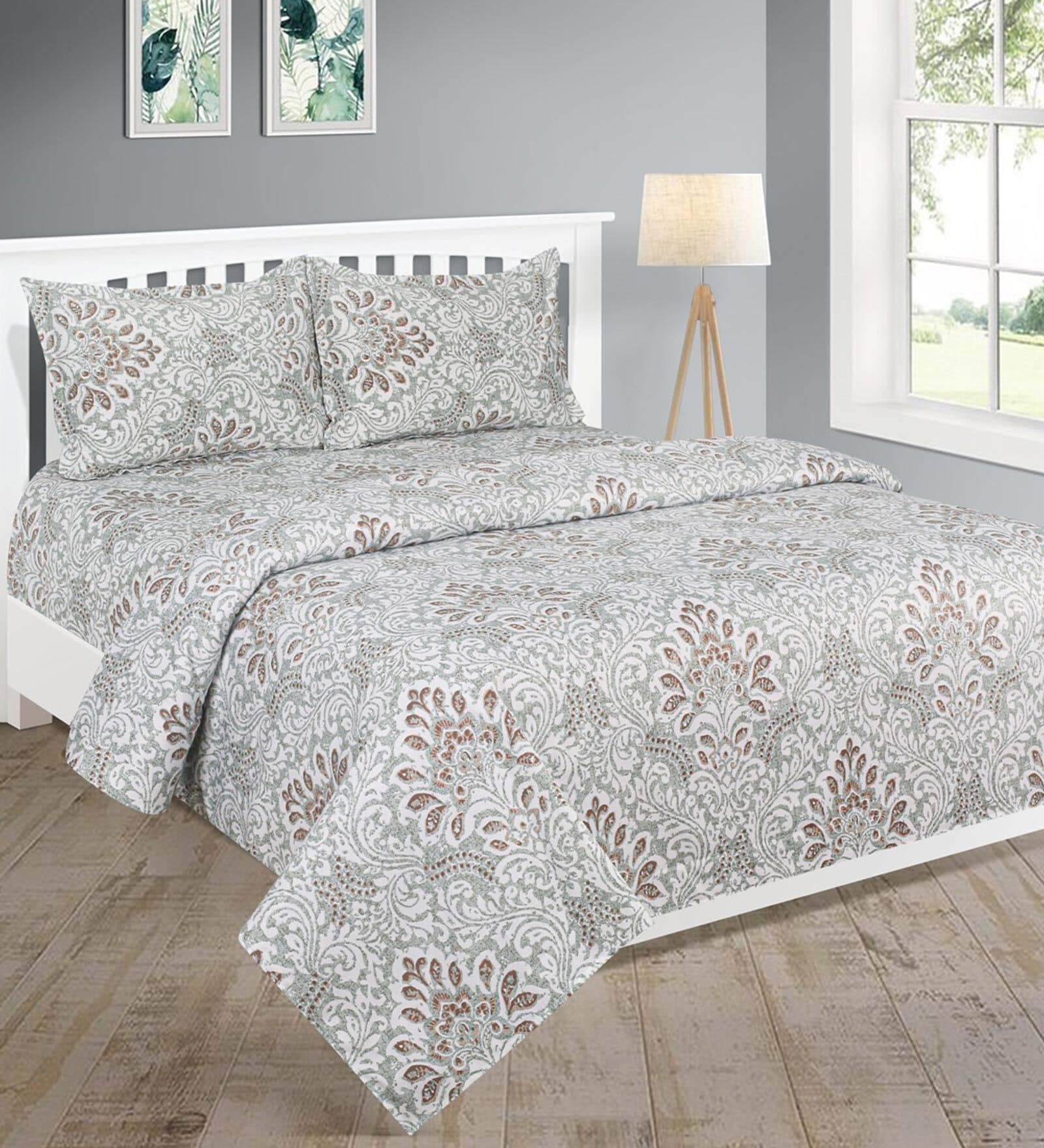 Buy Grey Traditional 210 TC Cotton 4 Pcs Bedding Set Pastel Vogue ...