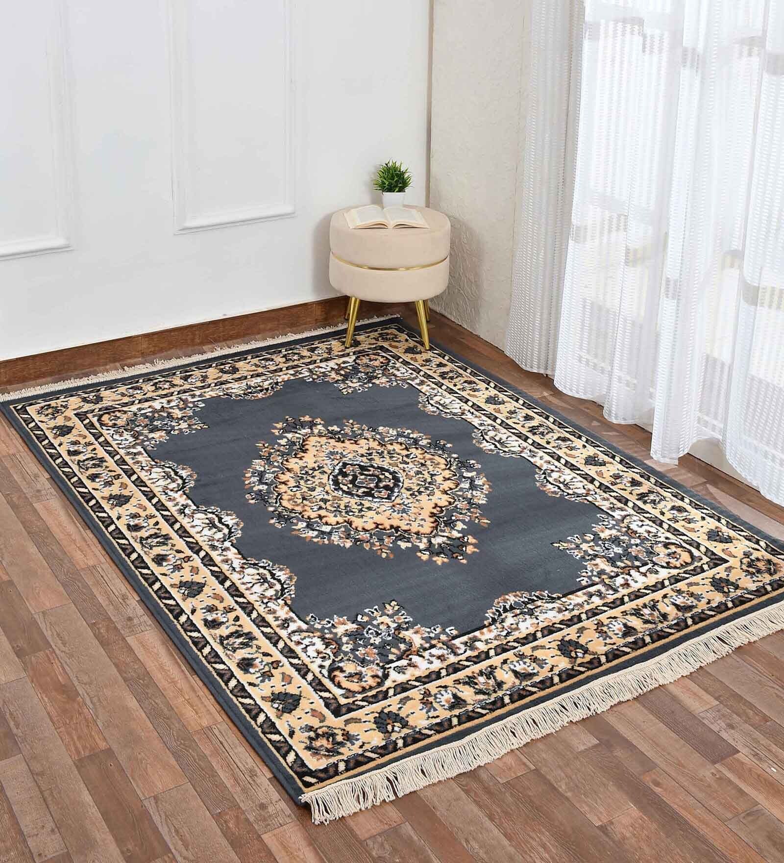 Buy Grey Traditional Polyester 5 ft x 7 ft Machine made Carpet by ...