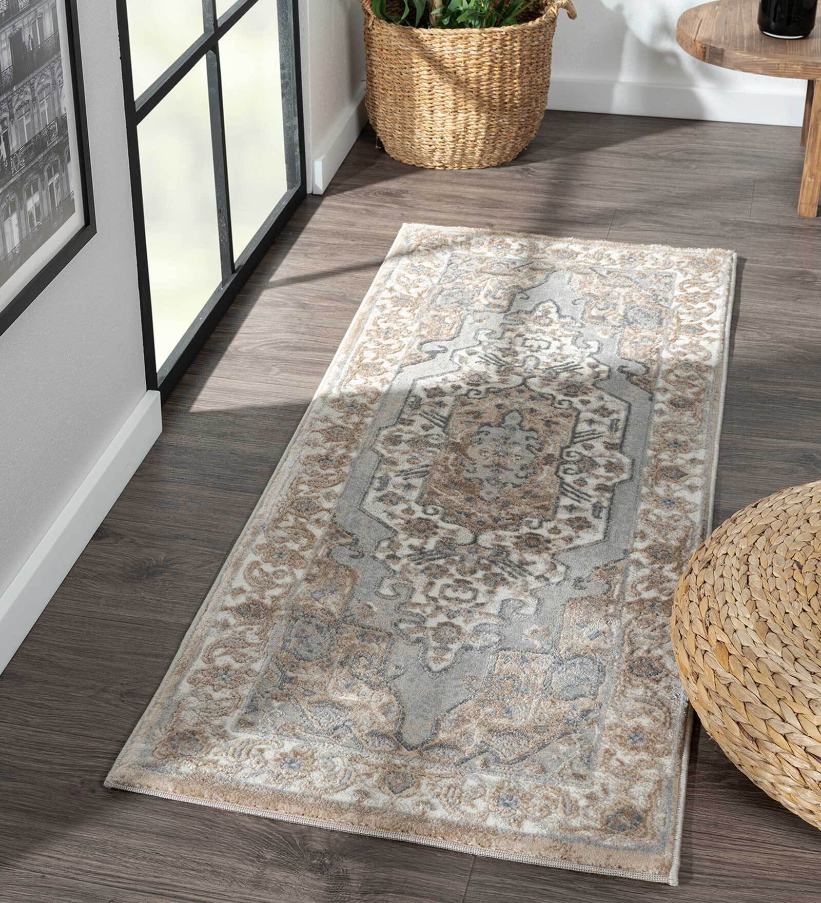 Buy Grey Traditional Polyester 59x24 Inches Machine Made Floor Runner ...