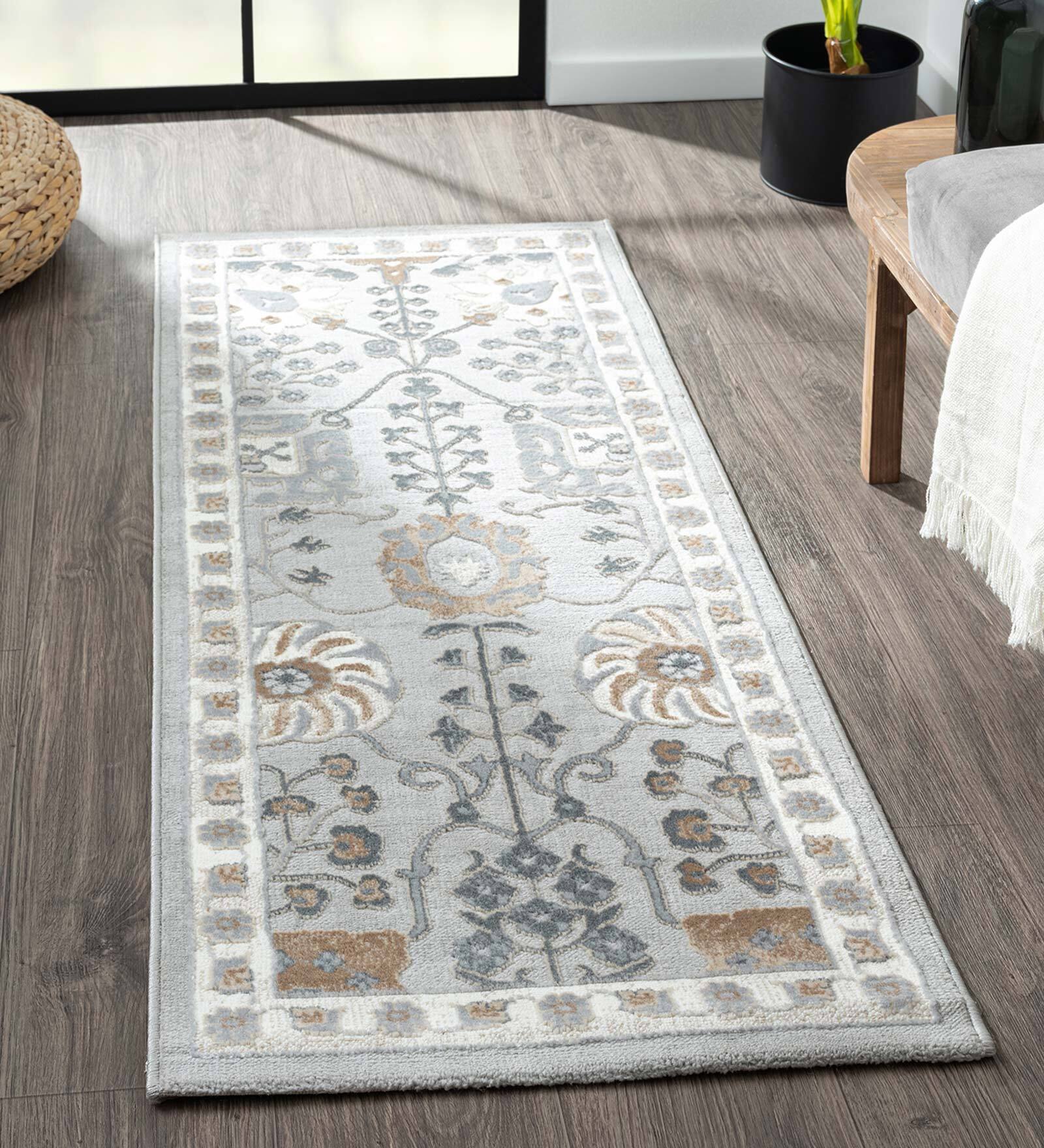 Buy Grey Traditional Polyester 59x24 Inches Machine Made Floor Runner ...