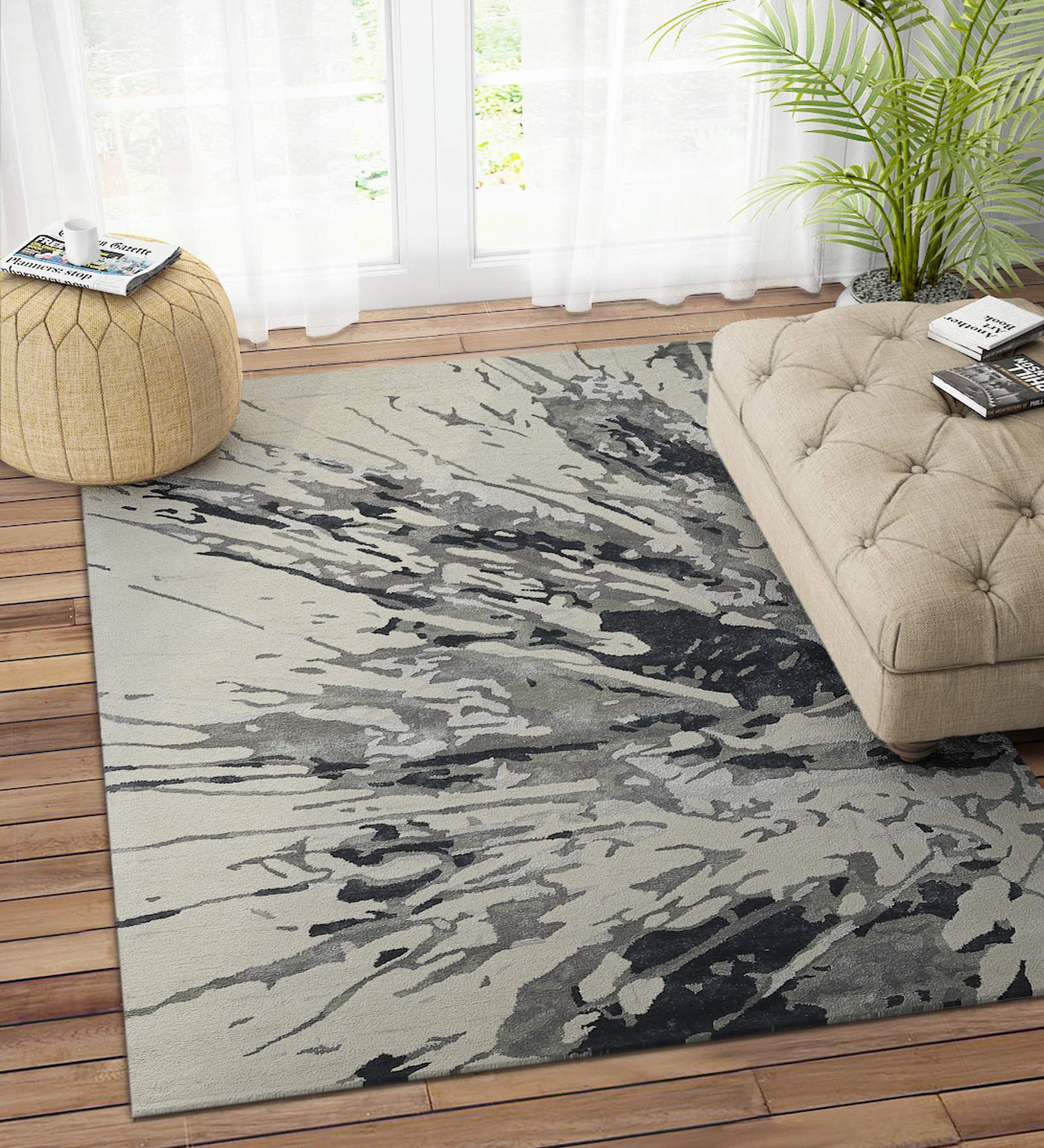Buy Grey Abstract Wool 5 ft x 8 ft Hand Tufted Carpet by Imperial Knots ...