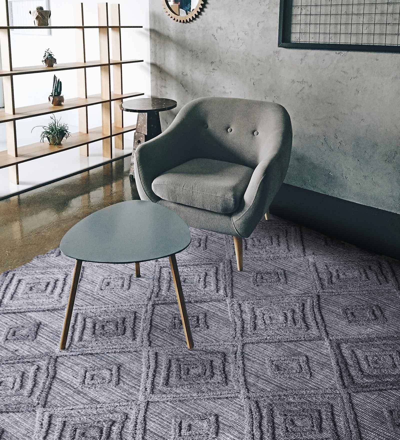 Buy Grey Geometric Wool 5 ft x 7 ft Hand Woven Carpet by The Rug ...