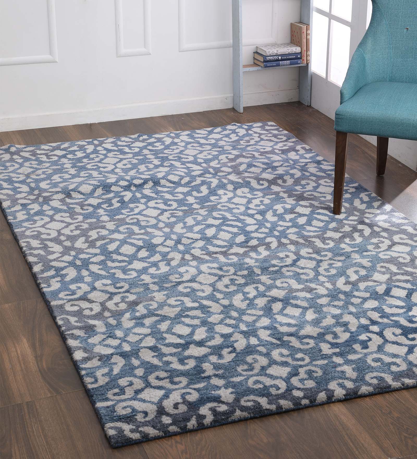 Buy Blue Abstract Hand Tufted Wool Carpet 8 x 5 feet by Obeetee at 22% ...