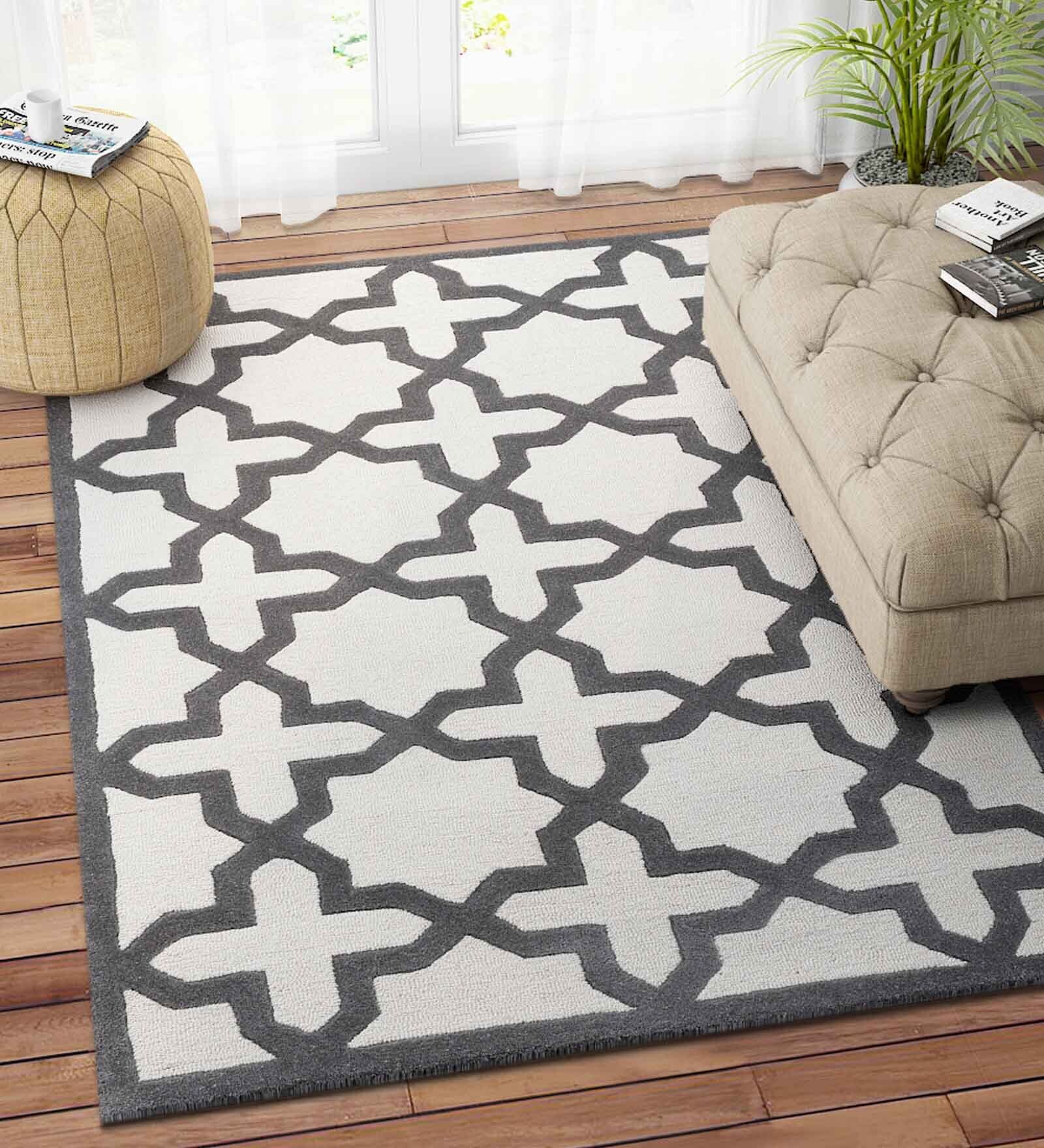 Buy Grey Abstract Wool 4 ft x 6 ft Hand Tufted Carpet at 33% OFF by ...