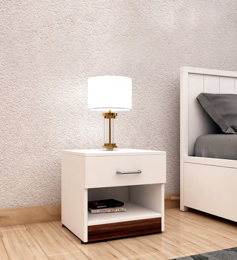 Buy Grace Bedside Table in Mist White Finish with Drawer by Crystal ...