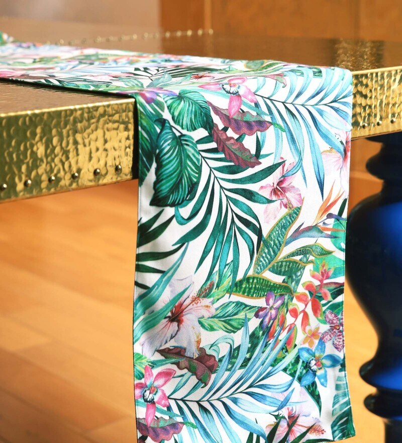 Buy Green Blended Cotton and Silk Floral 48x12 Inches Table Runner by ...