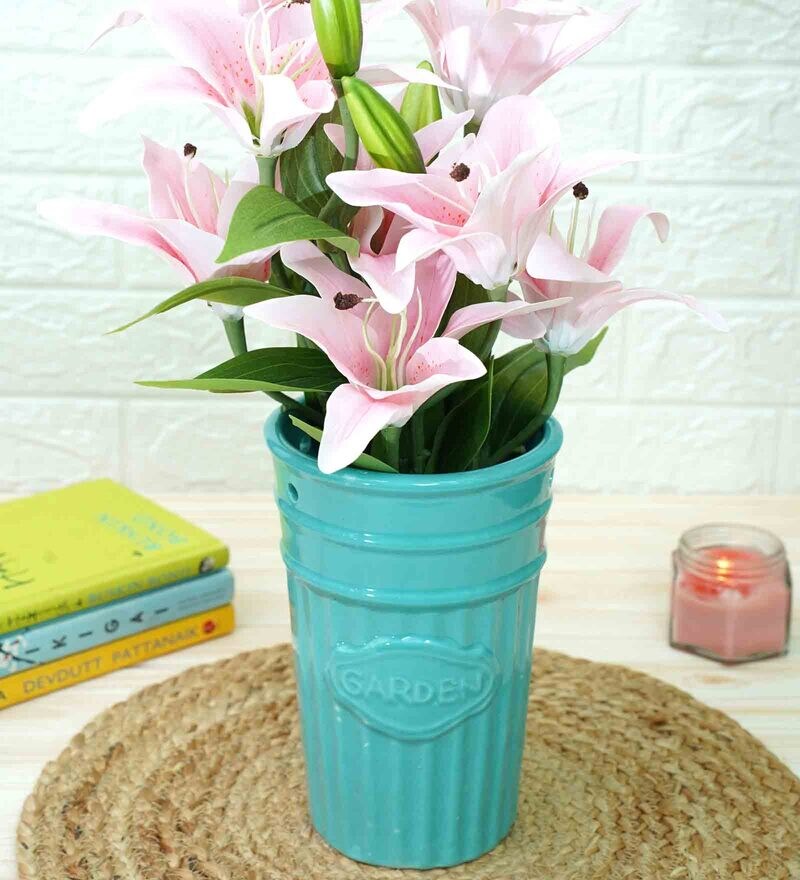 Buy Green Ceramic Floor Planter By Gold Dust Online - Floor Planters ...