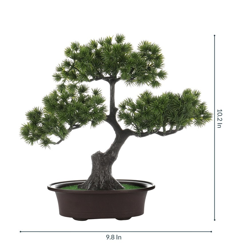 Buy Polyester and Plastic Green & 3 Head Bonsai Thick Trunk & Pine ...