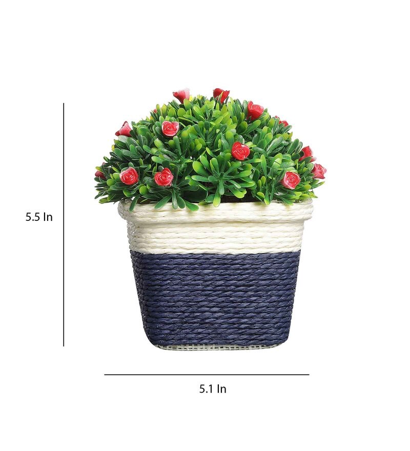 Buy Green Plastic Small Red Flowers Artificial Plant with Pot by ...