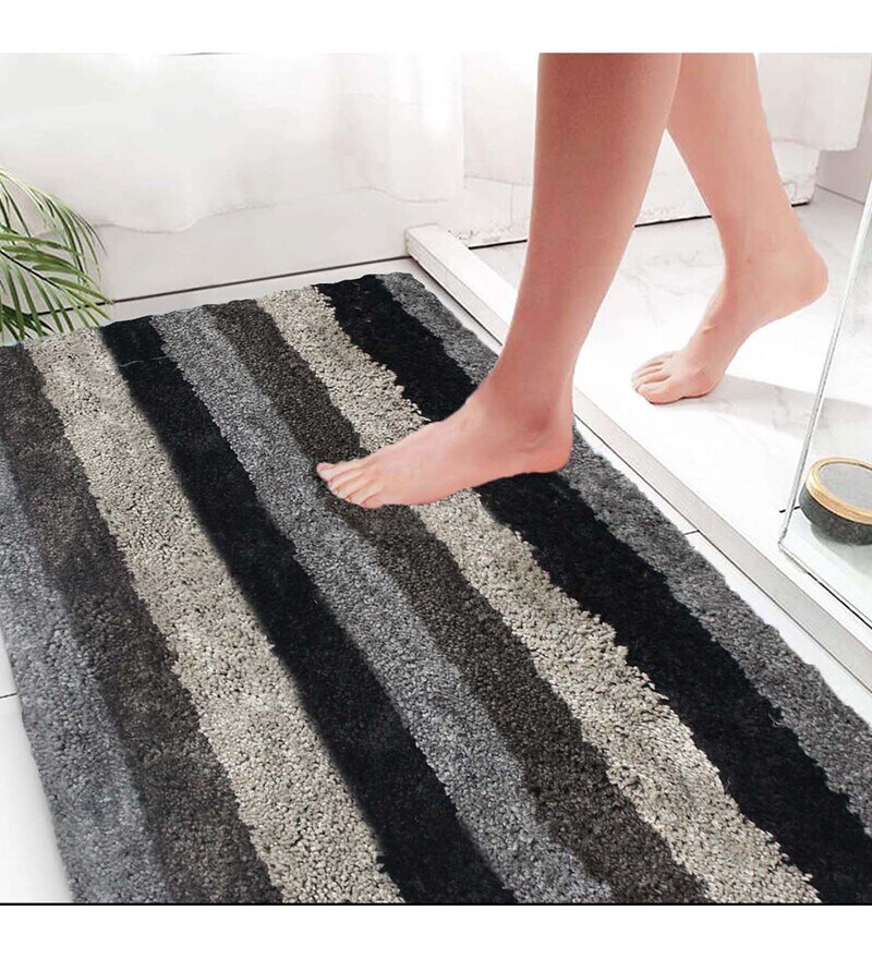 Buy Grey Microfibre 24 x 60 Inches Machine Made Floor Runner by Luxe ...