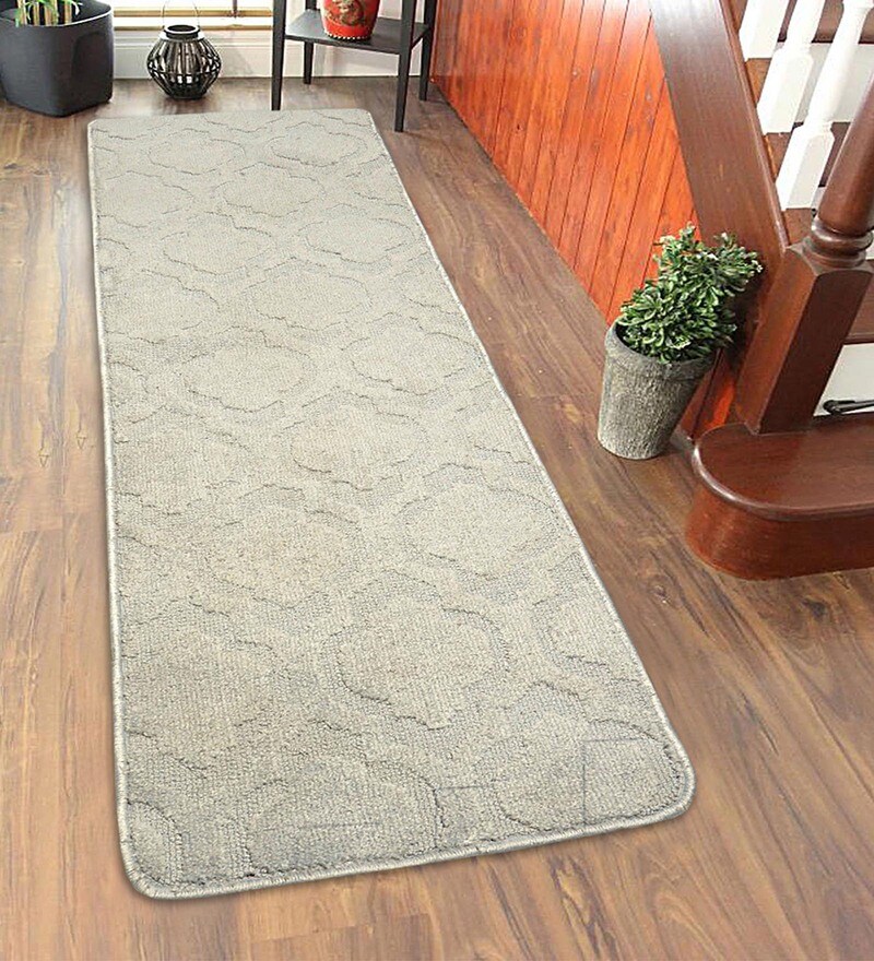 Buy Grey Microfibre Hand Woven 72x24 Inches Bed Side Runners by Saral ...