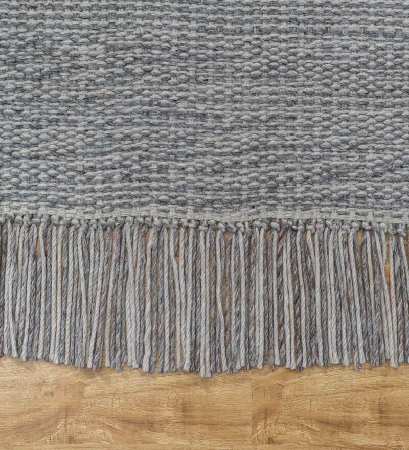 Buy Grey Pet Yarn Solid 10 feet x 8 feet Hand Woven Dhurries By The ...