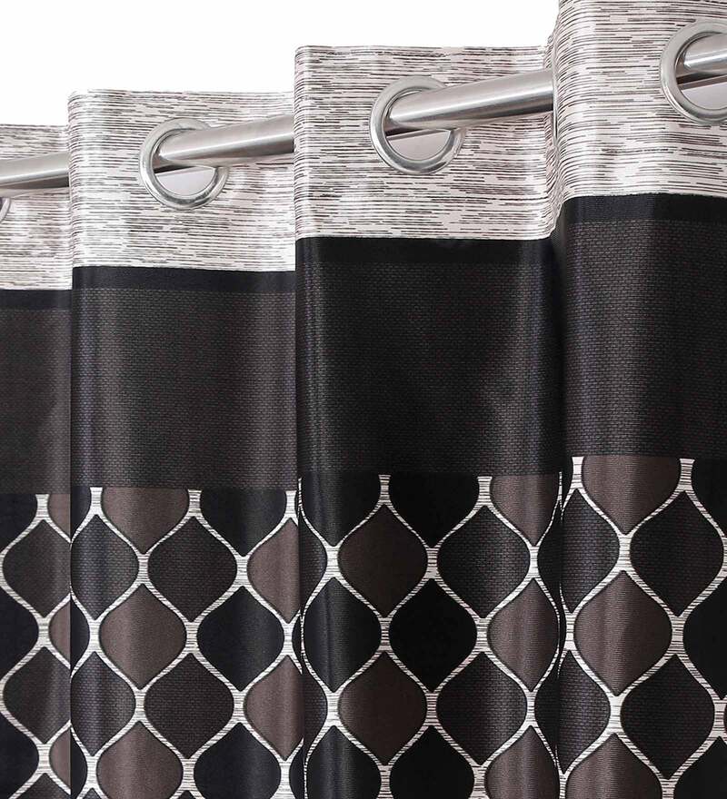 Buy Grey Polyester Abstract 5ft Semisheer Eyelet 2 Pcs Window Curtains ...