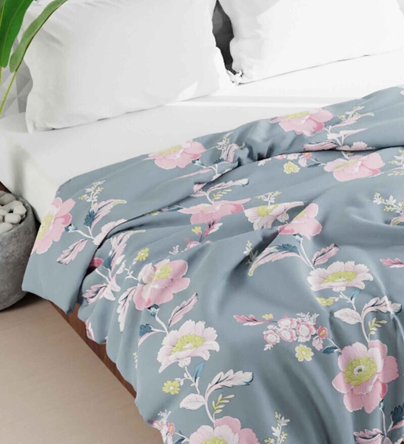 Buy Grey Polyester Floral 200 Gsm Double Bed Comforter Rumba-Roll ...