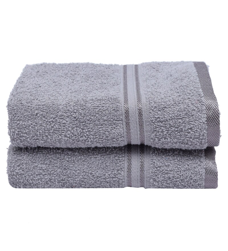 Buy Grey Solid 500 GSM Cotton Hand Towels (Set of 2) by RANGOLI Online ...
