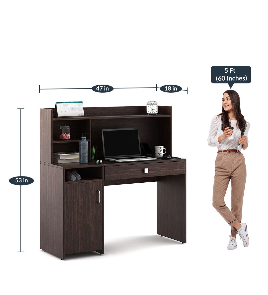 Buy Guide Hutch Desk in Choco Walnut Finish by A GLOBIA CREATIONS ...