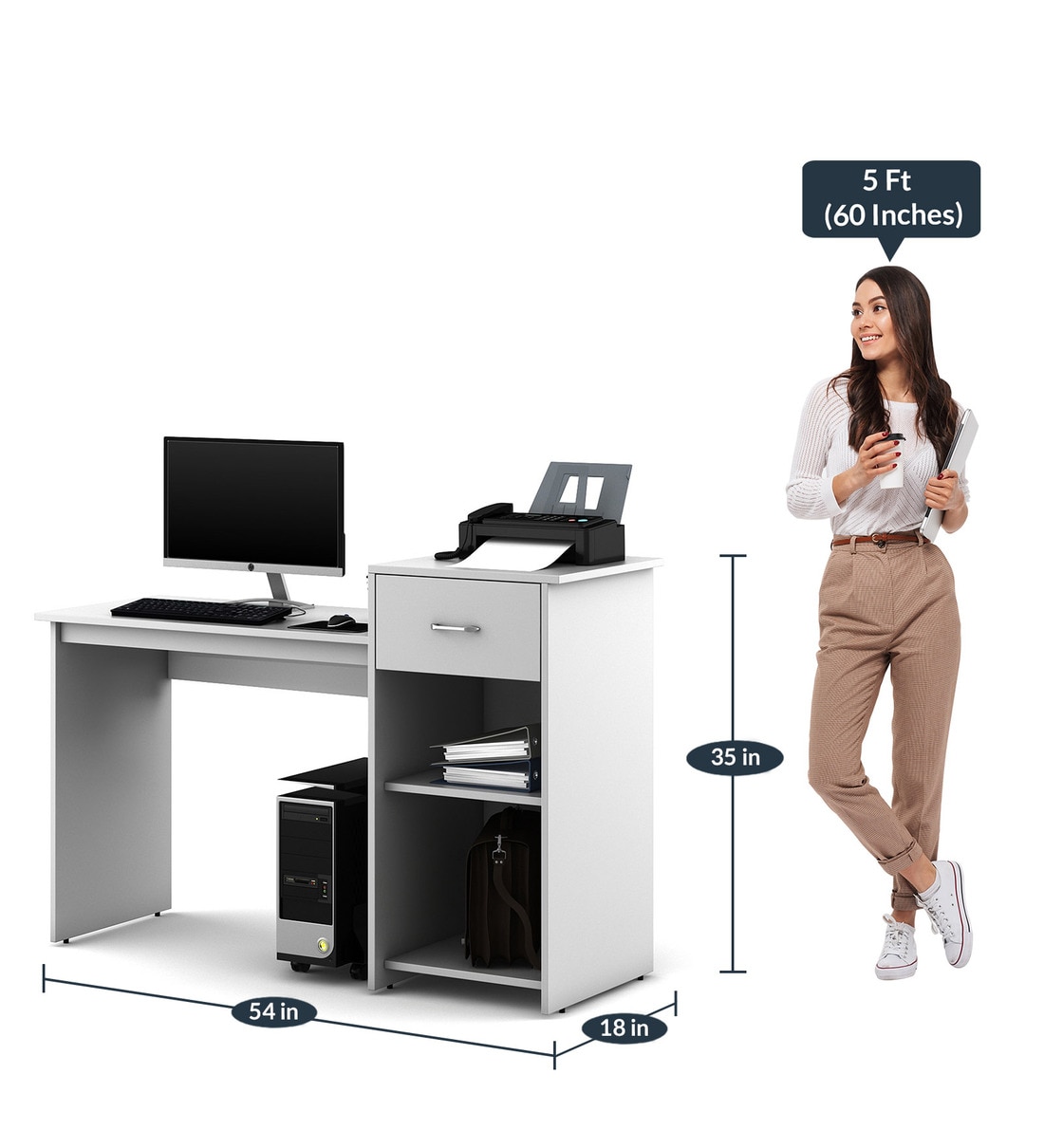 Buy Guide Writing Table in Frosty White Finish Online - Modern Writing ...