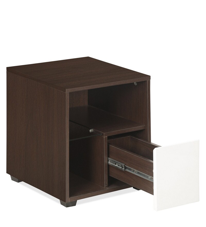 Buy Guardian Bedside Table in White & Walnut Finish by @home Online ...