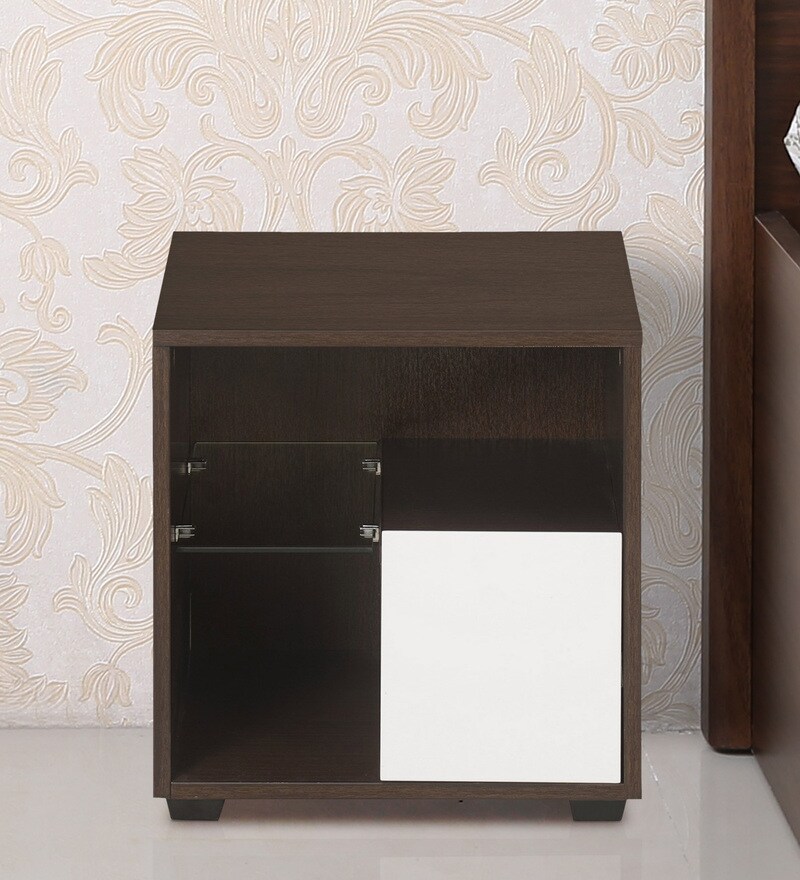 Buy Guardian Bedside Table in White & Walnut Finish by @home Online ...