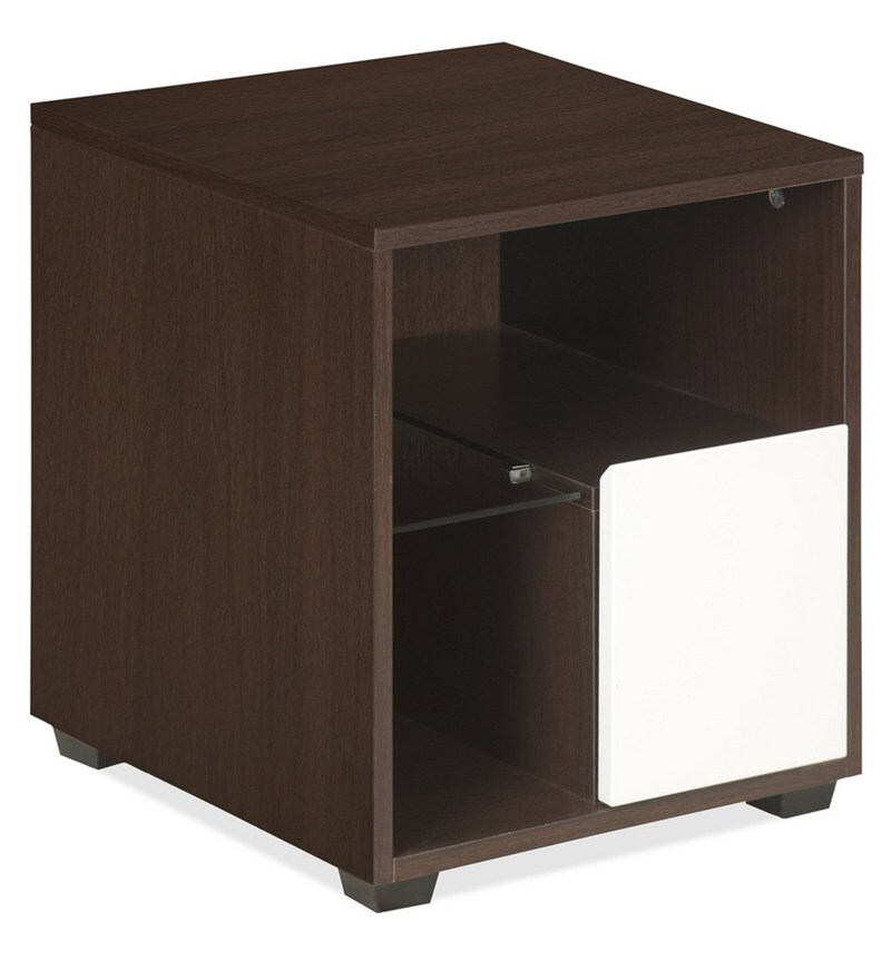 Buy Guardian Bedside Table in White & Walnut Finish by @home Online ...
