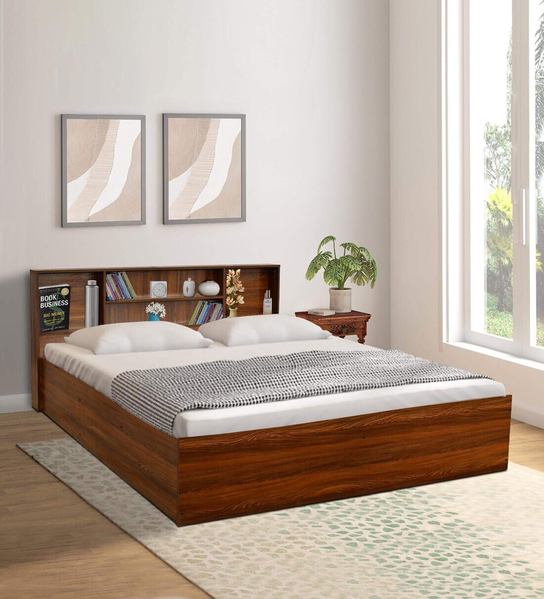 Buy Hachi King Size Bed In Dark Rolex Finish With Hydraulic & Headboard ...