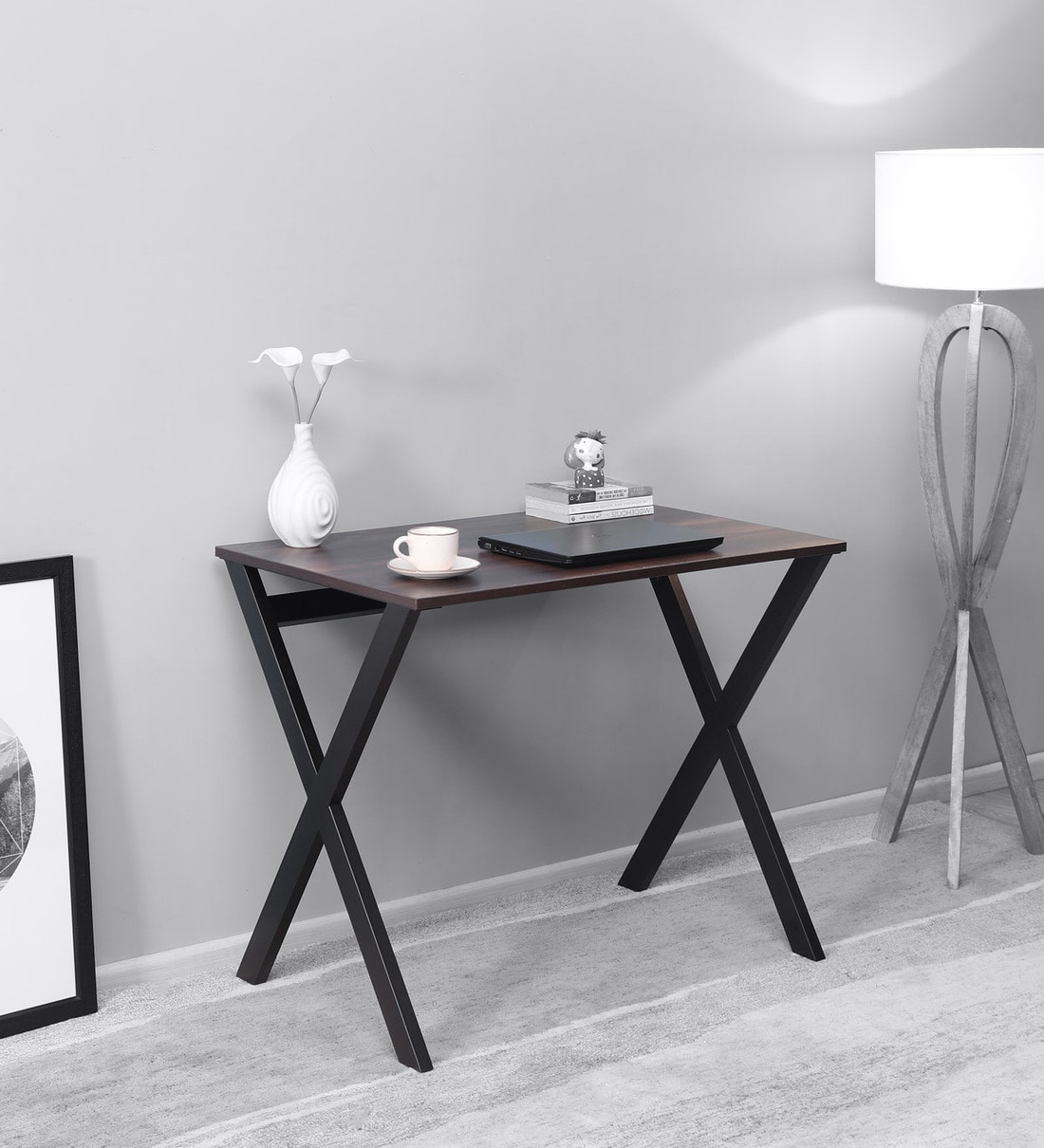 Buy Hakkido Metal Writing Table in Walnut & Black Finish at 14% OFF by ...
