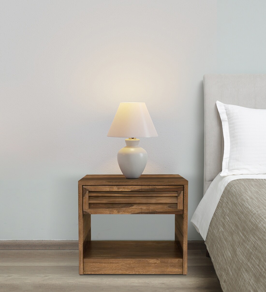 Buy Halden Sheesham Wood Bedside Table In Rustic Teak Finish With ...