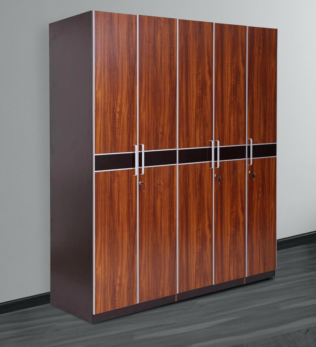 Buy Hamburg 5 Door Wardrobe in Walnut Finish at 57% OFF by Evok | Pepperfry