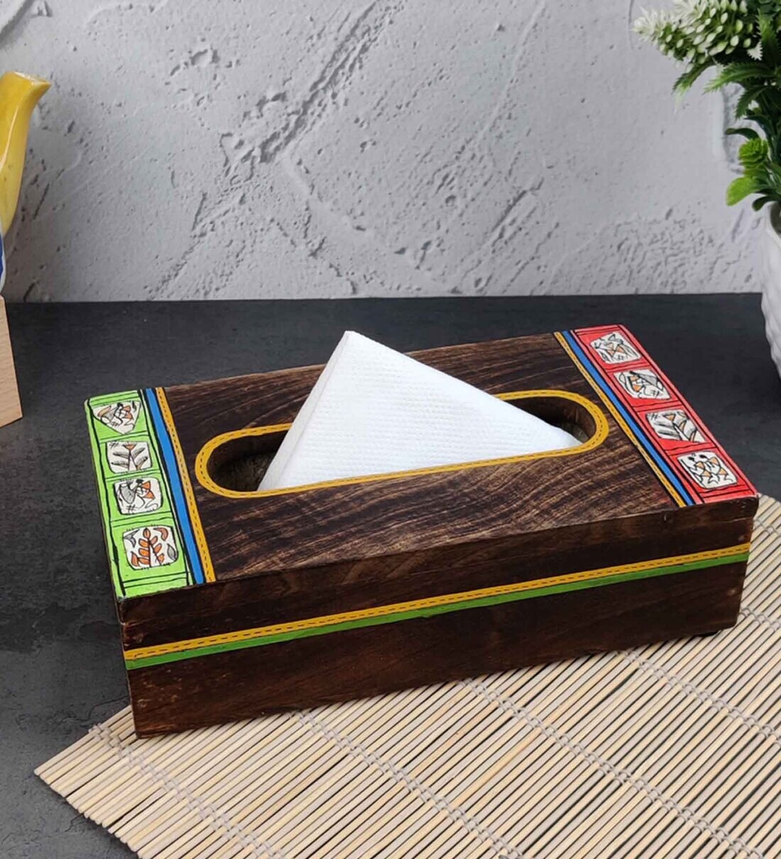 Buy Hand Painted Warli Painted Wooden Tissue Holder Box at 26% OFF by ...