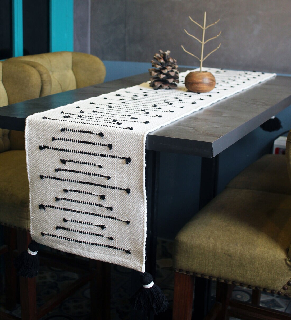 Buy White & Black Cotton 72 x 13 Inches Table Runner at 35% OFF by ...