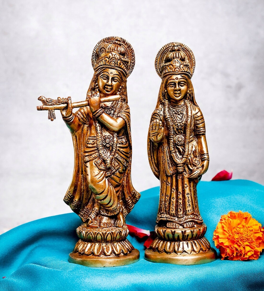 Buy Handcrafted Radha Krishna Standing Pair Brass Religious Idol by The ...