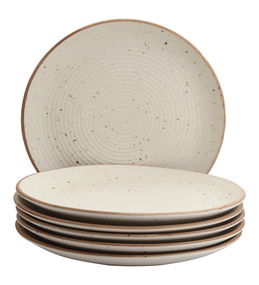 Buy Handcrafted Ribbed 10 Inch White Ceramic (Set of 6) Dinner Plate ...