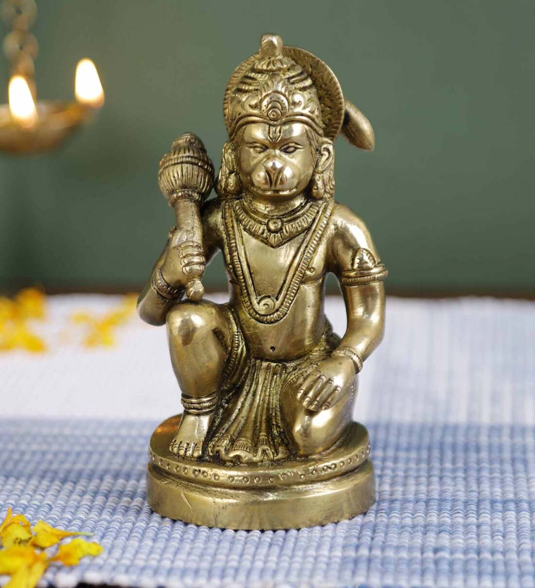 Buy Hanuman Round Base Golden Brass Religious Idol by Imli Street ...