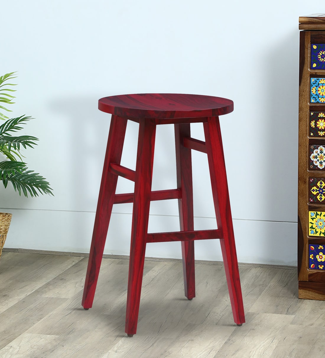 Buy Harrington Sheesham Wood Bar Stool In Spicy Red Finish at 14% OFF ...