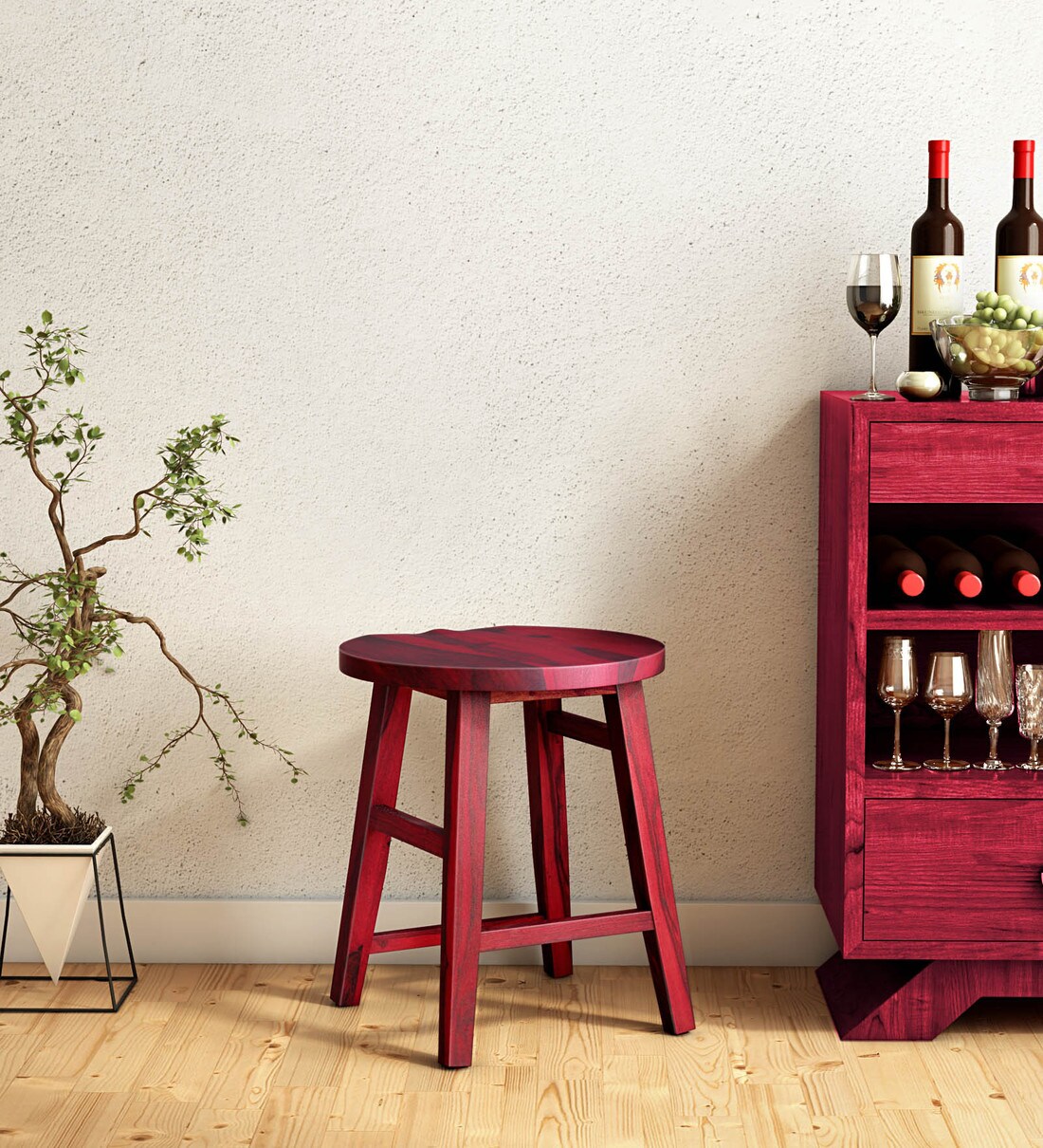 Buy Harrington Sheesham Wood Seating Stool In Spicy Red Finish Online ...