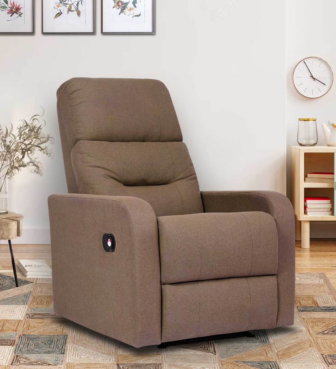 Buy Hawai Fabric 1 Seater Manual Recliner In Husk Brown Colour at 30% ...