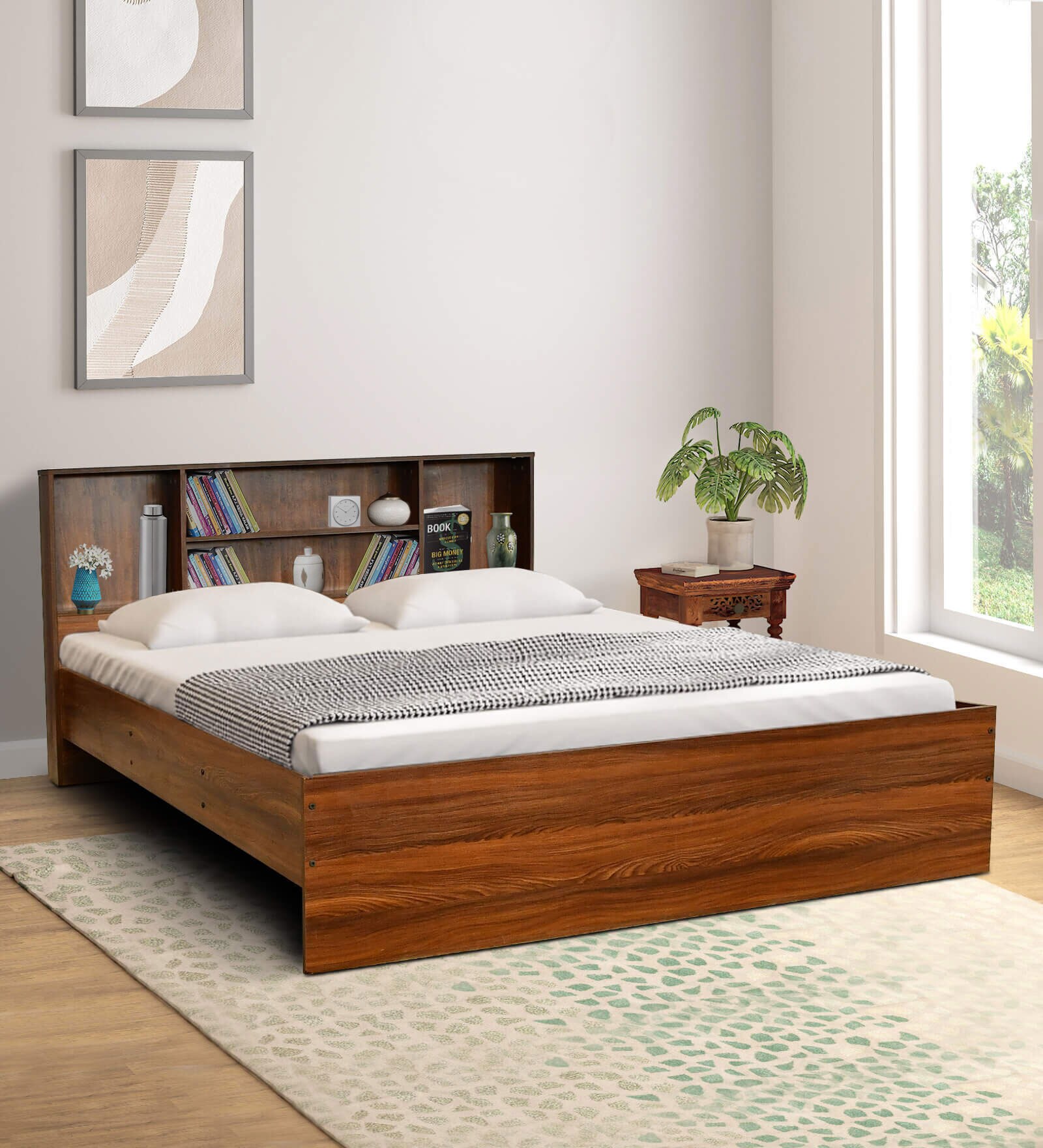 Buy Hachi King Size Bed In Dark Rolex Finish With Headboard Storage at ...
