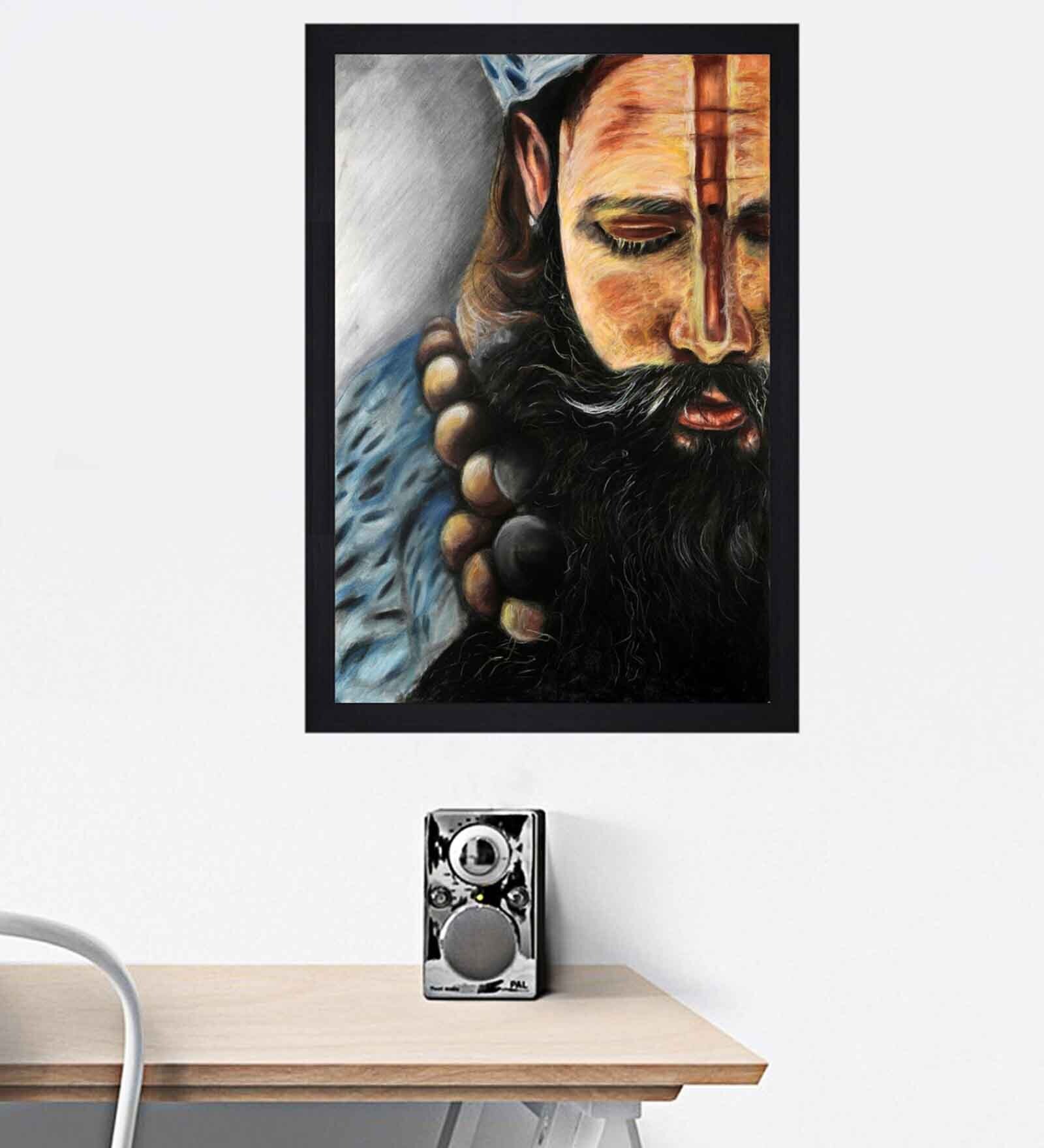 Buy Half Face Baba Texture Paper Framed Art Print by Cheque Decor at 23 ...