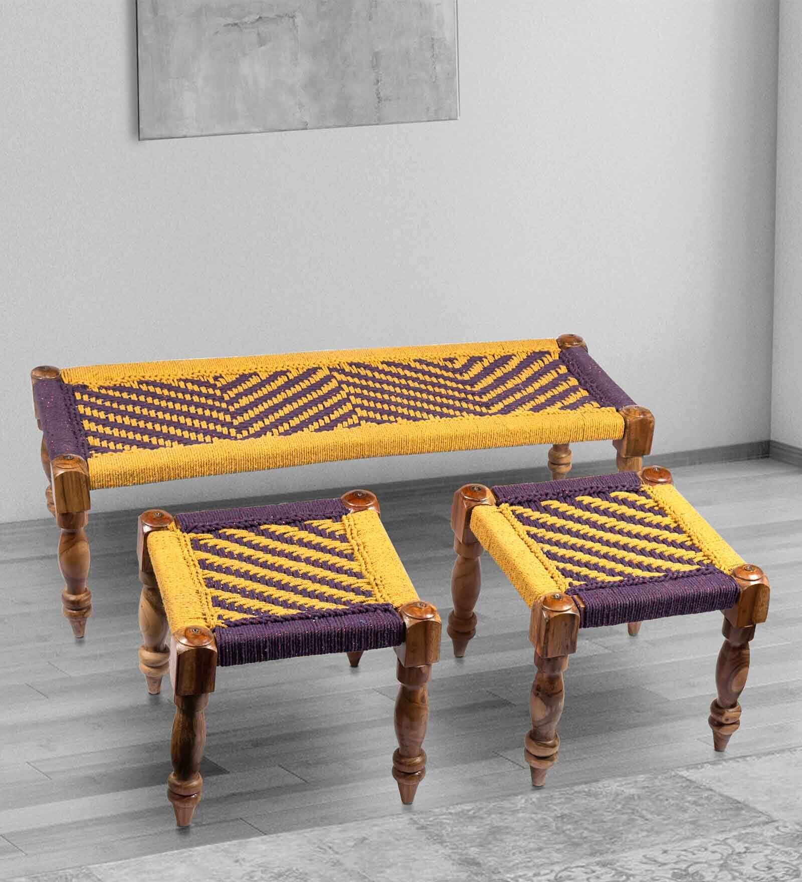 Buy Hamilton Maachi Solid Wood Bench in Purple & Yellow Colour at 29% ...