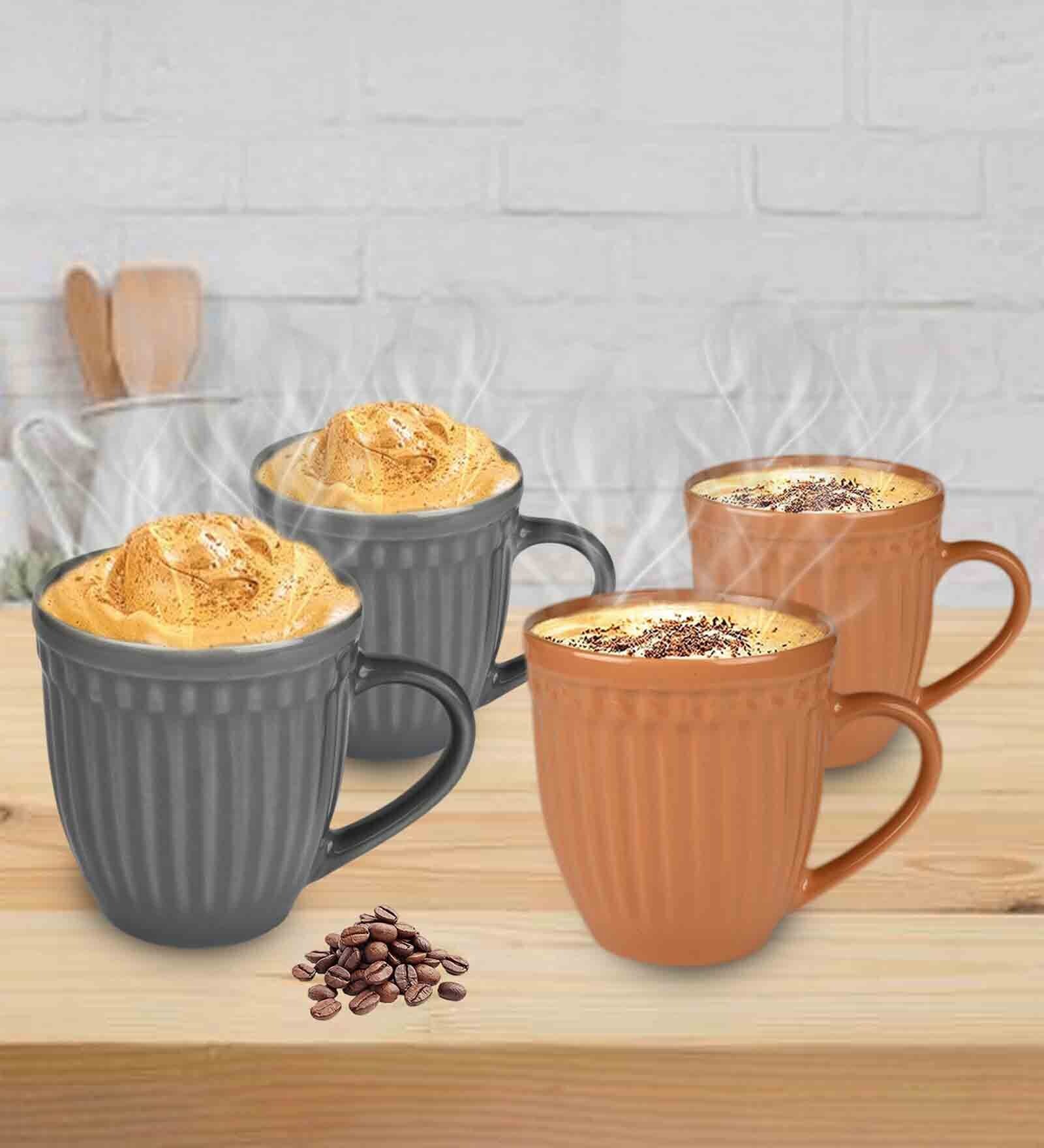 Buy Hancrafted Ceramic Grey And Mustard 350 ML Coffee Mug Set of 4 at ...