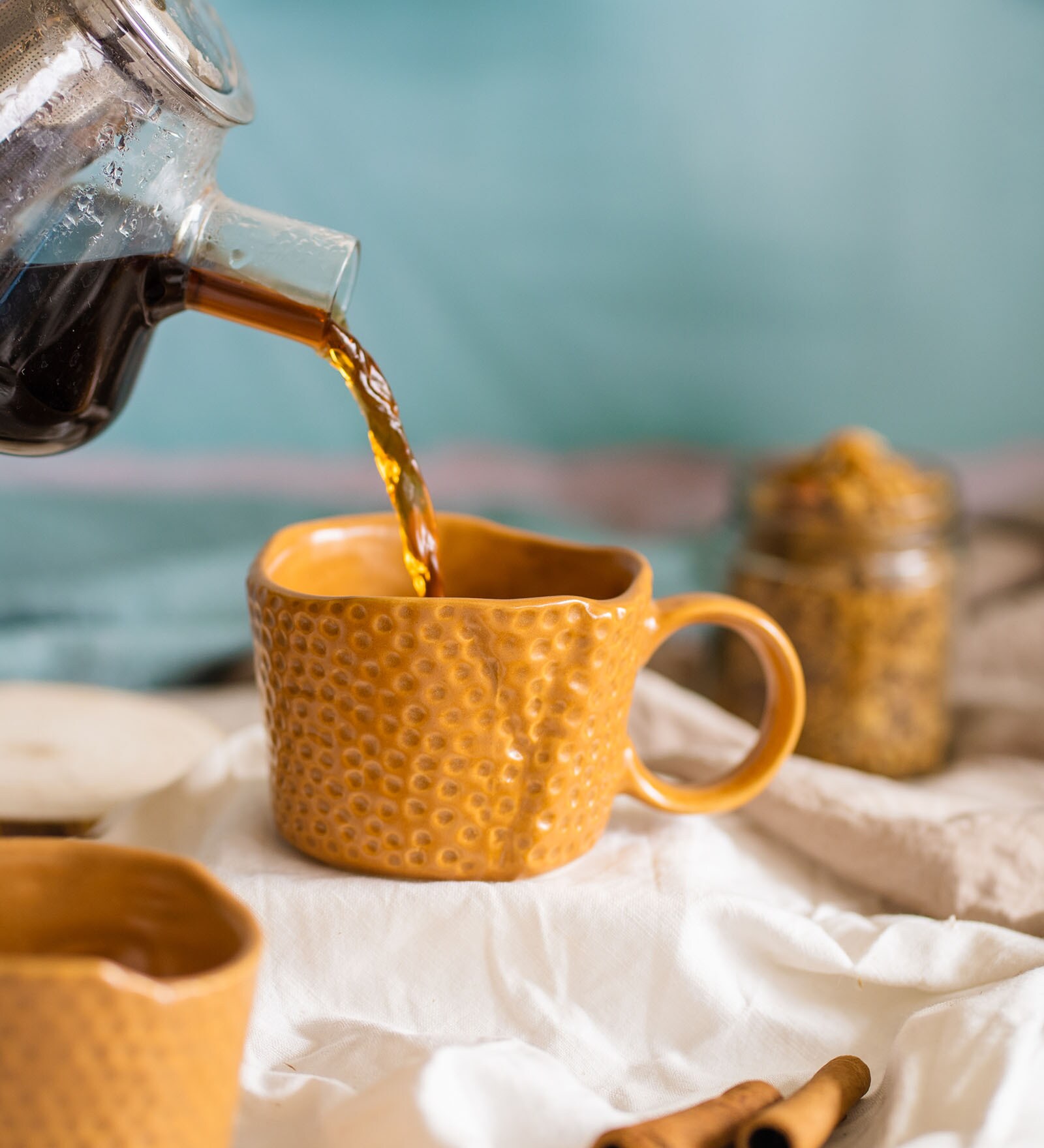 Buy Hand Moulded Speckled 200ml Mustard Ceramic (Set of 2) Tea Cup at ...