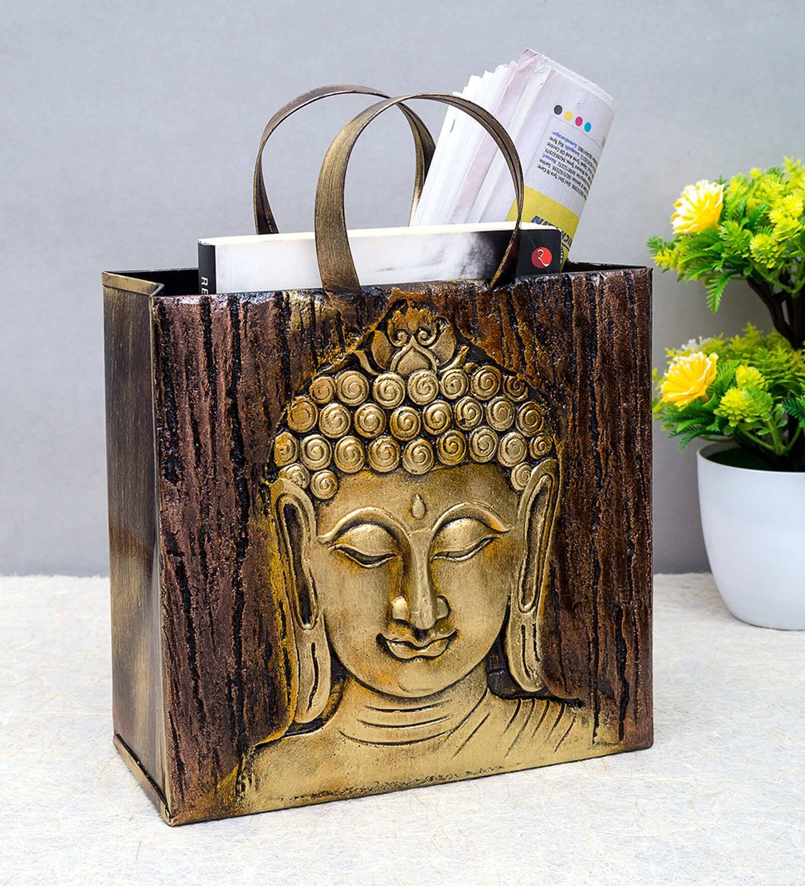 Buy Hand Painted & Handcrafted Showpiece Brown Metal Magazine Organizer ...