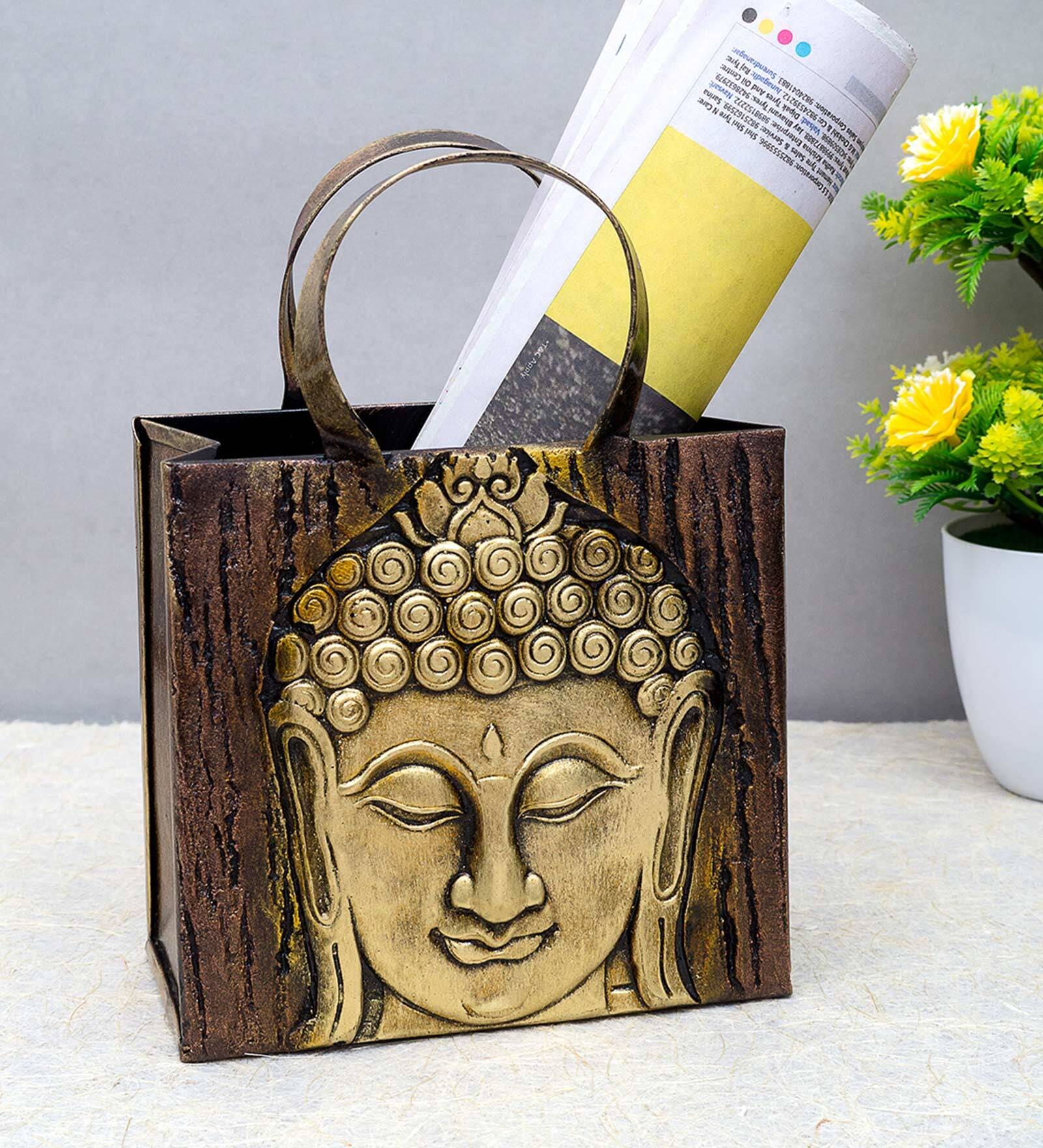Buy Hand Painted & Handcrafted Showpiece Brown Metal Magazine Organizer ...
